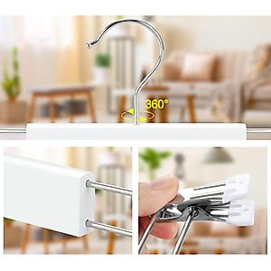 TOPIA HANGER Wooden Pants Skirt Hangers Space Saving 20 Pack, Wide Adjustable Clip Hanger for Pant Skirt Jeans Slacks with Wrinkle Free - CT44W20(White)