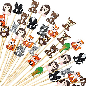 Woodland Animal Cocktail Picks Safari Animal Cupcake Toppers Jungle Party Food Appetizers Toothpicks for Baby Shower Birthday Party Drink Fruit Dessert Decorations Supplies (100)