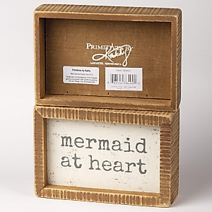 Primitives by Kathy - 38490 Beach-Inspired Inset Wood Box Sign, 6" x 4", Mermaid at Hear