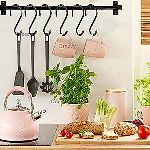 Dreecy Large Heavy Duty S Hooks 6 inch 7 MM Thick Vinyl Coated S Hook for Hanging Plants Outdoor, Metal Black Rubber Coated S Hooks for Closet Jeans Bags Pot Cups Jewelry Garden Tools. 4 Pack