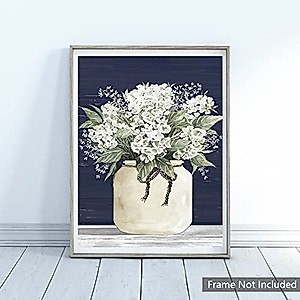 Selitiyer Rustic Bathroom Wall Art Farmhouse Flower Wall Decor Blue White Canvas Prints Mason Jar Floral Poster Country Painting Picture for Kitchen Living Dining Room Home Decor 16x24 Inch No Frame