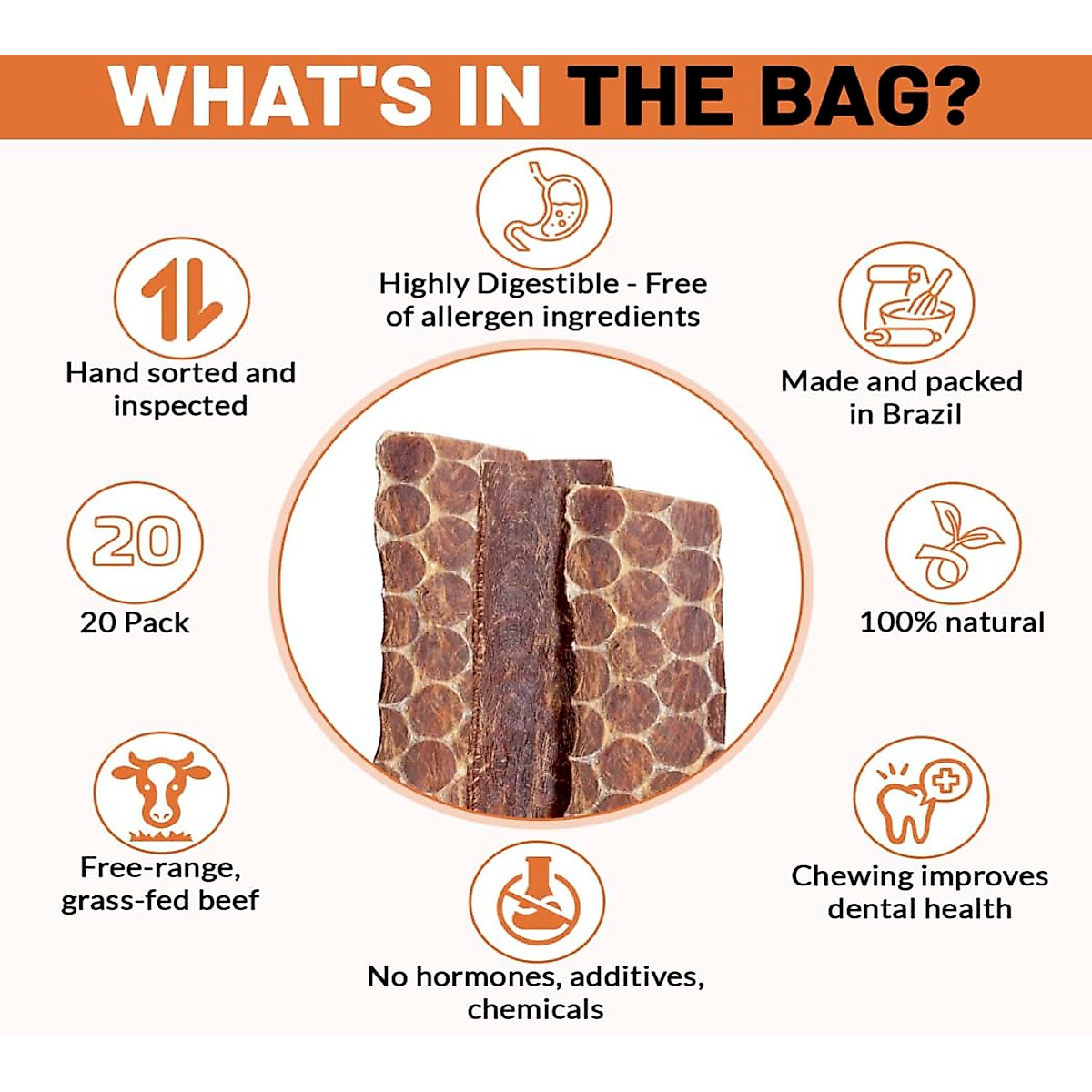 PETSamba 6-Inch Flat Beef Jerky Chews – 20-Pack, All-Natural Beef Esophagus Treats, Highly Digestible, Ideal for Dogs, Grain-Free & Non-GMO