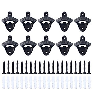 Homend 10pack Cast Iron Wall Mount Bottle Openers, Mounting Hardware Included, Vintage Rustic Bar(Wood Block is not Included)