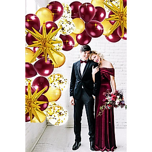 Burgundy Gold Balloons/Fall Balloons/Burgundy Gold Graduation Decorations 2024/Fall Bridal Shower Decorations Fall Birthday Decorations//Star Balloons 45pcs Maroon Gold