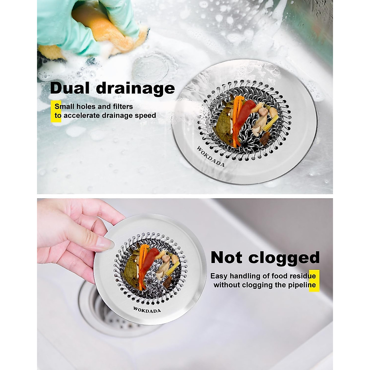 Sink Drain Strainer, Reversible Mesh Sink Strainer with 304 Stainless Steel, Wokdada Revolutionary Anti-Rust Kitchen Sink Strainer Food Catcher for Garbage Disposal Without Clogging