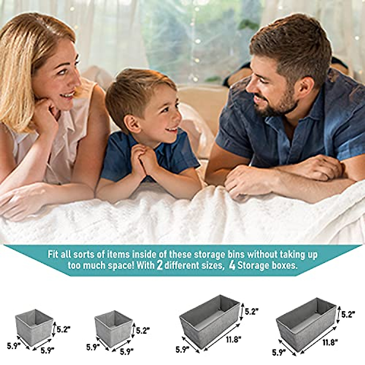 Hinotori Drawer Organizer Bins 4 Pack– Storage Basket Drawer Dividers for Clothes,Underwear, Socks – Cloth Container Cube Bins for Home Organization, Closet, Shelves, Dresser