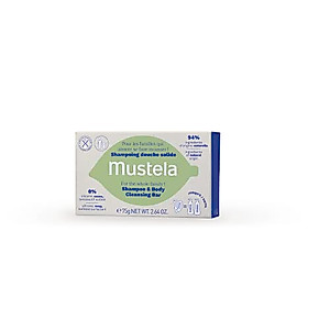 Mustela Solid Shampoo & Body Cleansing Bar for Baby, Kid & Adult - with Avocado Oil & Olive Oil - Fragrance-Free, Plastic-Free, Vegan & Biodegradable Formula - 2.64 oz.
