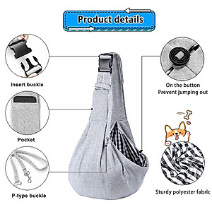 Kanemc Dog Sling Carrier for Small Dogs Cat Puppy Pets Up to 16.5lbs, Comfy Hard Bottom Support, Adjustable Padded Shoulder Strap, Hands-Free Dog Carrier Sling Bag for Outdoor Travel