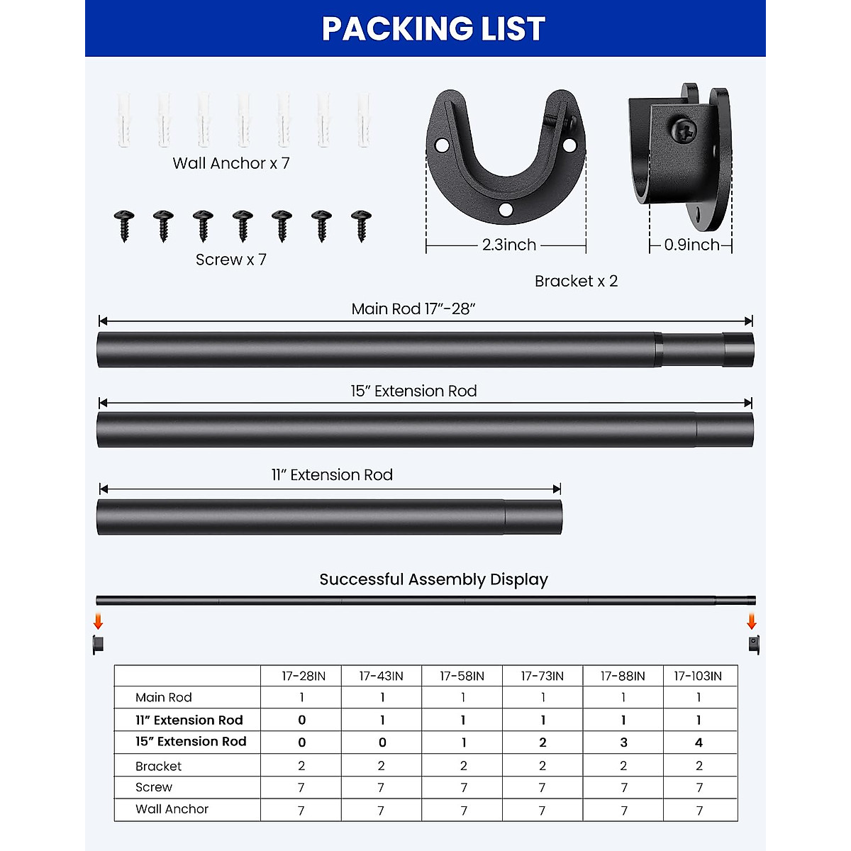 Closet Rods for Hanging Clothes, 17 to 99 Inches Stepless Adjustable Metal Closet Rod, 1.3 Inches Heavy Duty Clothes Hanging Rod for Closet Wardrobes Laundry RV