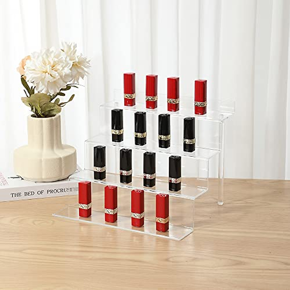 ihomecooker Acrylic Stands for Display,4 Tier Clear Cupcakes Perfumes Cologne Funko Pop Figurines Display Stand Risers Shelf for Decoration and Organizer(2pack,12 x 9 INCH)