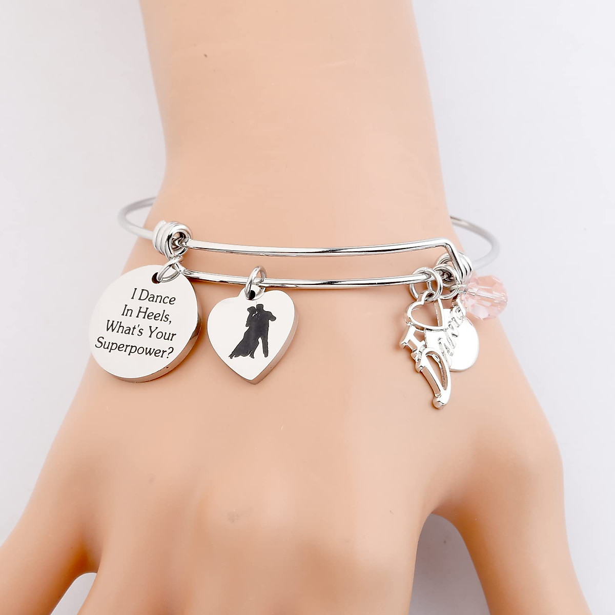 PLITI Ballroom Dance Gift Ballroom Dancer Gift Dance Teacher Appreciation Gift I Dance In Heels What's Your Superpower Bracelet (dance in heels bg)
