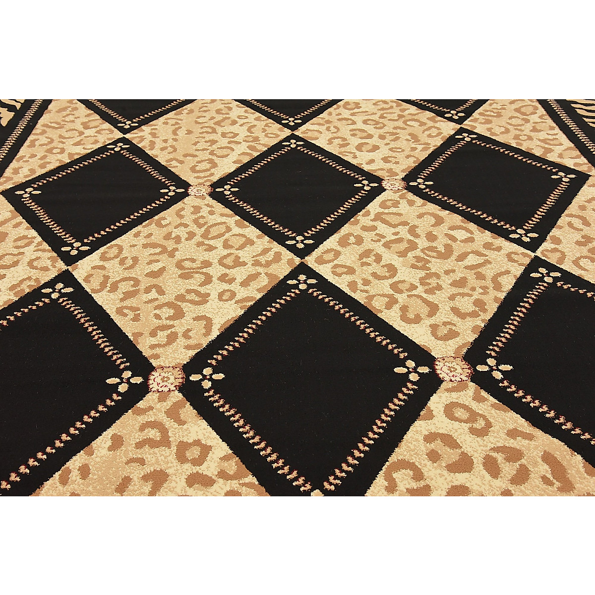 Unique Loom Wildlife Collection Animal Inspired with Tiger Bordered Design Area Rug, 9 ft x 12 ft, Light Brown/Black