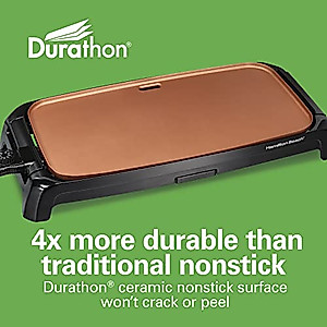 Hamilton Beach Durathon Ceramic Griddle Electric with 200 square inch PTFE & PFOA Free Cooking Surface (38519R)