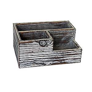 Cregugua Rustic Wood Pen and Pencil Holder Decorative Stationary Wooden Organizer Office/Home (5.5X7.9X3.5 in)