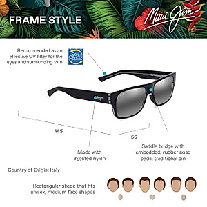 Maui Jim Keahi Rectangle Sunglasses, Black Gloss/Neutral Grey Polarized, Medium