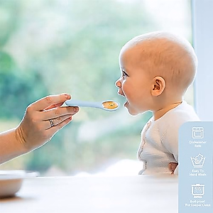 6-Piece Silicone Feeding Spoons and Fork for First Stage Baby, Infant Self-Feeding Utensils for Baby Led Weaning, Safety Tested | BPA Free | Microwave, Dishwasher and Freezer Safe