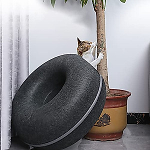 DSOPV Cat Tunnel Bed, Four Seasons Available Cat Nest, Detachable Round Felt Cat Tube Play Toy with Peek Hole, Washable Interior Cat Play Tunnel for About 9 lbs Small Pets Rabbits, Kittens, Puppy