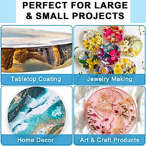 Epoxy Resin - 68OZ Crystal Clear Epoxy Resin Kit, No Yellowing No Bubble Easy Mix 1:1 Ratio, 2 Part Casting Resin for Art, Craft, Jewelry Making, River Tables, with Gold Foil Flakes, Glitter Flakes