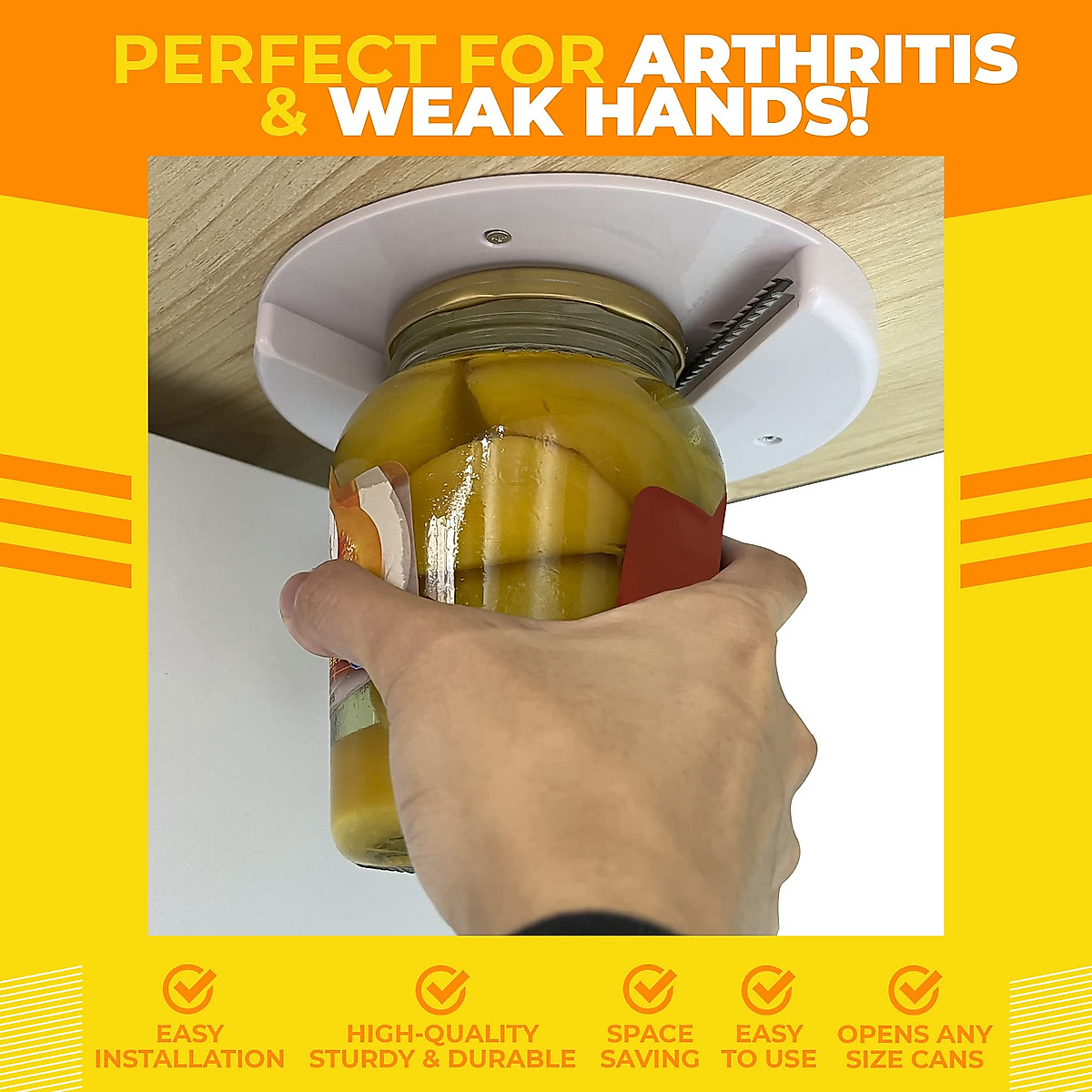 3 PCS Under Cabinet Jar Opener, 4 in 1 Multi Function Can Opener Set Bottle Opener Kit with Silicone Handle and Waiter Corkscrew Wine Opener, Jar Opener For Women Seniors With Arthritis Weak Hands