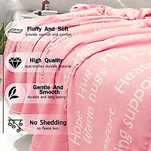 Healing Thoughts Throw Blanket | Positive Energy | Compassion | Warm Hugs| Inspirational Blanket | Get Well Gifts for Women | Comfort Chemo Blanket | Breast Cancer Gifts for Women | 50" x 60" Pink