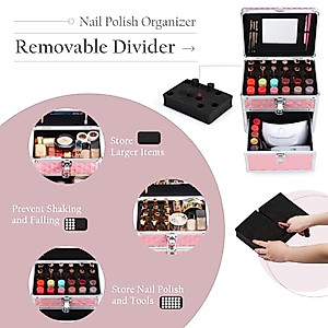Frenessa Makeup Box Makeup Train Case Cosmetic Storage Organzier Nail Polish Box for Makeup Artist, Nail Tech Student, Craft Cosmetology Case with Mirror Drawer and Dividers Manicure Organizer Travel