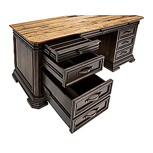 Martin Furniture IMSA689 Executive Credenza, Desk with Solid Wood Plank Top, Fully Assembled, Brown