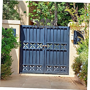 Garneck 1 Pair wooden door wrought iron decorate door hardware door handles black The fence heavy Garage cabinet hinges set iron door handle black cast iron flower plate earth tones