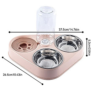 Dog Cat Double Bowl Food Water Feeder, 3 in 1 Pet Dog Feeder Bowl with 500ML Water Bottle,Automatic Water Storage,Anti-Tipping,Detachable,Cat Food Water Bowl Set (Pink)
