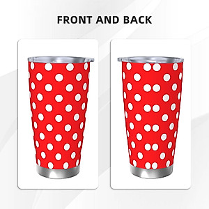 Groamaup 20oz Red White Polka Dot Stainless Steel Insulated Tumbler with Lid and 3pcs Straw Sets, Car Cup for Cold and Hot Drinks, Coffee Mug for Travel Office and Home Use