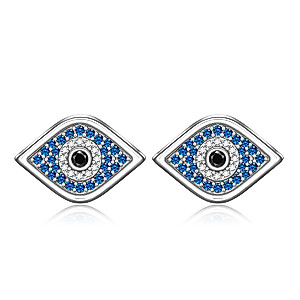 Evil Eye Earrings for Women Sterling Silver Blue Evil Eye Stud Earrings Mini Studs CZ Birthday Gifts
