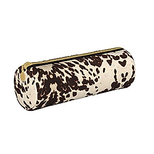 ASEELO Brown Cowhide Pencil Case Pencil Pouch Black Pencil Bag PU Leather Pen Case Big Capacity Pencil Case,for Pens, Markers, Makeups, Change, Coins