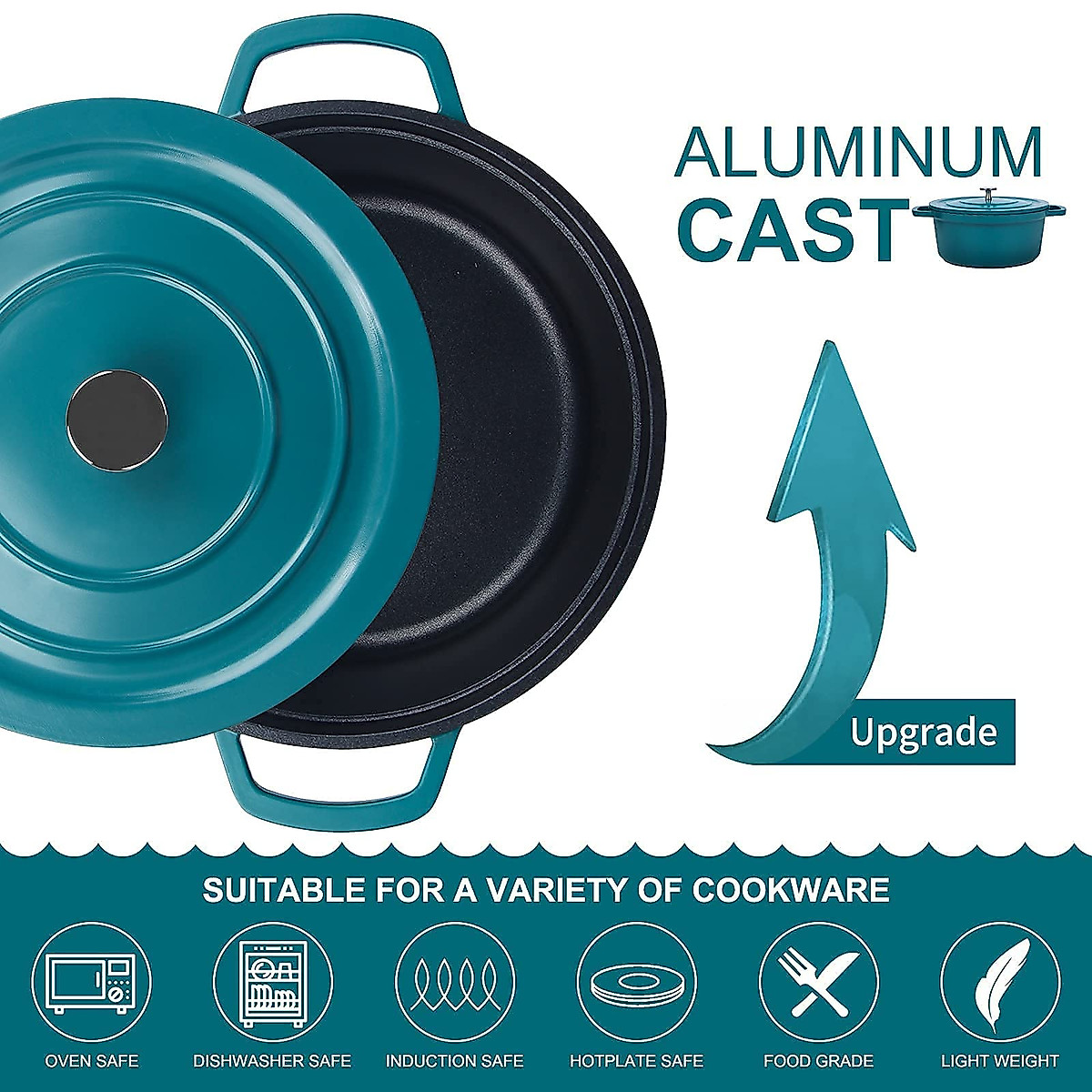 swiflon Light Weight Covered Dutch Oven,5Qt,Blue,Cast Aluminum Nonstick