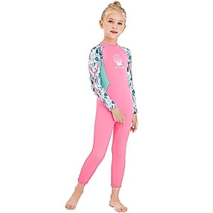 Kids Girls Boys Wetsuit Full Body Neoprene Thermal Swimsuit 2.5MM for Toddler Youth Children Teen, Long Sleeve Child Scuba Diving Surf Suit One Piece Sun Protection for Water Sports (Girl Pink, M)