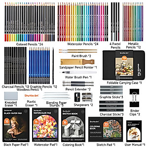 116 PCS Drawing Kit, Shuttle Art Complete Drawing Supplies with Sketch Pencils, Colored Pencils, Graphite, Charcoal Sticks, Professional Drawing Tools and Paper Pads for Artists, Beginners and Kids