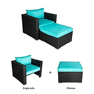 KINTNESS Patio Outdoor Chair and Ottoman Set with Cushions Patio Furniture Set PE Wicker Rattan Lawn Pool Balcony Backyard Conversation Lounge Set