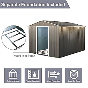 Okak Outdoor Storage Shed 8x10 FT Steel Utility Tool Storage Sheds House with Lockable Doors Waterproof Metal Garden Shed Outdoor Storage for Backyard Garden,Patio,Grey