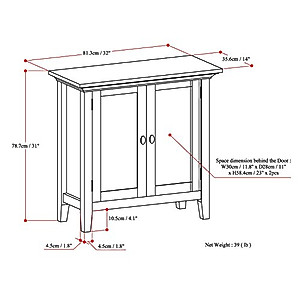SIMPLIHOME Redmond SOLID WOOD 32 inch Wide Transitional Low Storage Cabinet in Rustic Natural Aged Brown for the Living Room, Entryway and Family Room