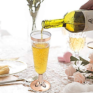 I00000 50 Pack Rose Gold Plastic Champagne Flutes, 5 Oz Fancy Rose Gold Champagne Glasses Plastic Classicware Plastic Toasting Glasses Disposable Party Cocktail Cups for Wedding & Party