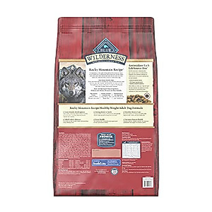 Blue Buffalo Wilderness Rocky Mountain Recipe High Protein Healthy Weight Natural Adult Dry Dog Food, Red Meat with Grain 28 lb Bag
