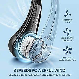 Portable Neck Fan, Hands Free Bladeless Fan, 360° Cooling Personal Fan,Wearable Quiet Fan for Outdoor Indoor, Birthday Gifts for Men Women Mom Dad, 4000mAh Battery USB Rechargeable, 3-Speeds(Black)