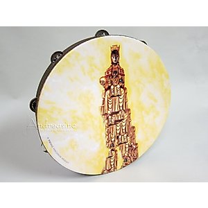 Remo Tambourine, Alessandra Belloni, 16" Dia, 9 Prs Jingles x 1 Row, 'The Black Madonna Of Monserrat' Graphic