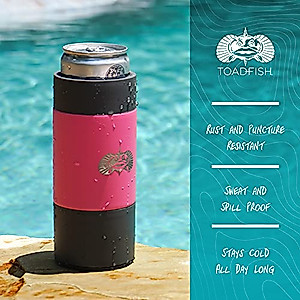 Toadfish Slim Non-Tipping Can Cooler for 12oz Cans - Suction Cup Cooler For Beer & Soda - Stainless Steel Double-Wall Vacuum Insulated Cooler - Sturdy Beverage Holder (Pink)