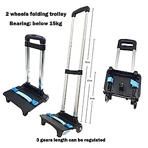 Backpack Hand Truck Wheeled Cart Trolley Hand Aluminium Alloy Folding Trolley Cart for Schoolbag/Backpack (Black with Two Wheels)