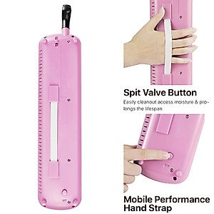 Flexzion Melodica 32 Key (Pink) Pianica Blow Piano Keyboard Harmonica Wind Instrument/w Portable Carrying Bag, 2 Long Tube Mouthpiece, 2 Trumpet Mouthpiece Kit