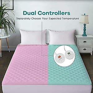Giantex Heated Mattress Pad Queen Size, Electric Heated Mattress Cover w/ 10 Heat Setting, 8 Hours Auto Off, Timer Function, Dual Temperature Control, Premium Electric Bed Warmer Up to 15" Deep Pocket