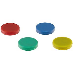 Colorful Ceramic Disc Magnets, Rubber Coated, Red, Blue, Green, Yellow (1 of each color)