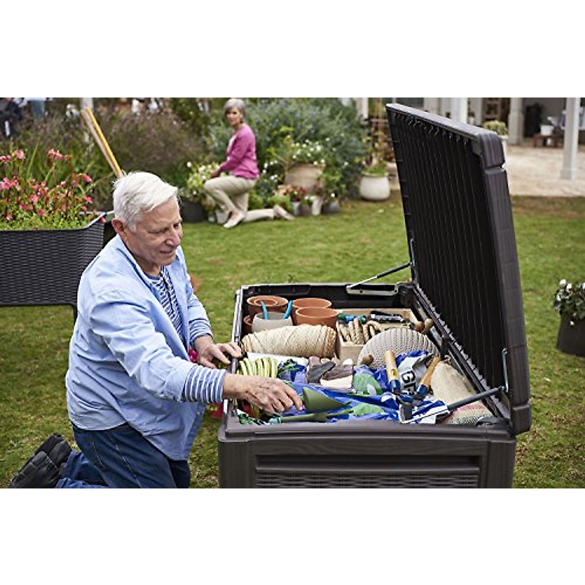 Keter Sumatra 135 gallon Outdoor Storage Rattan Deck Box, Brown