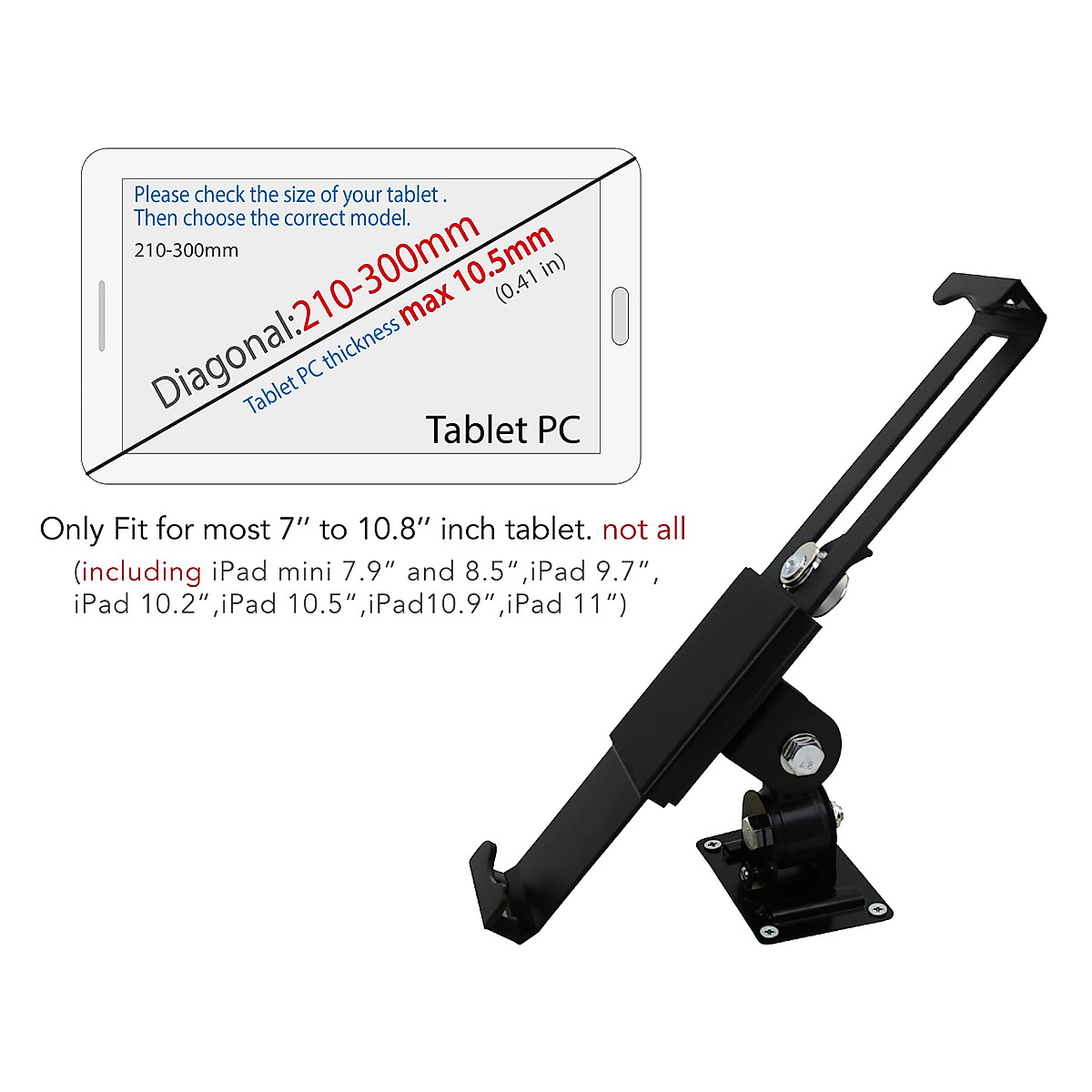 WeSTRUGGLE Tablet Wall Mount Holder with Lock and Key, Rotate Design Arbitrary Adjustment,Multi Angle,Bracket for Most 8 to 10.4 Inch,and for iPad Air &10.2,10.9,Pro 11 Galaxy tab,and More (Black)