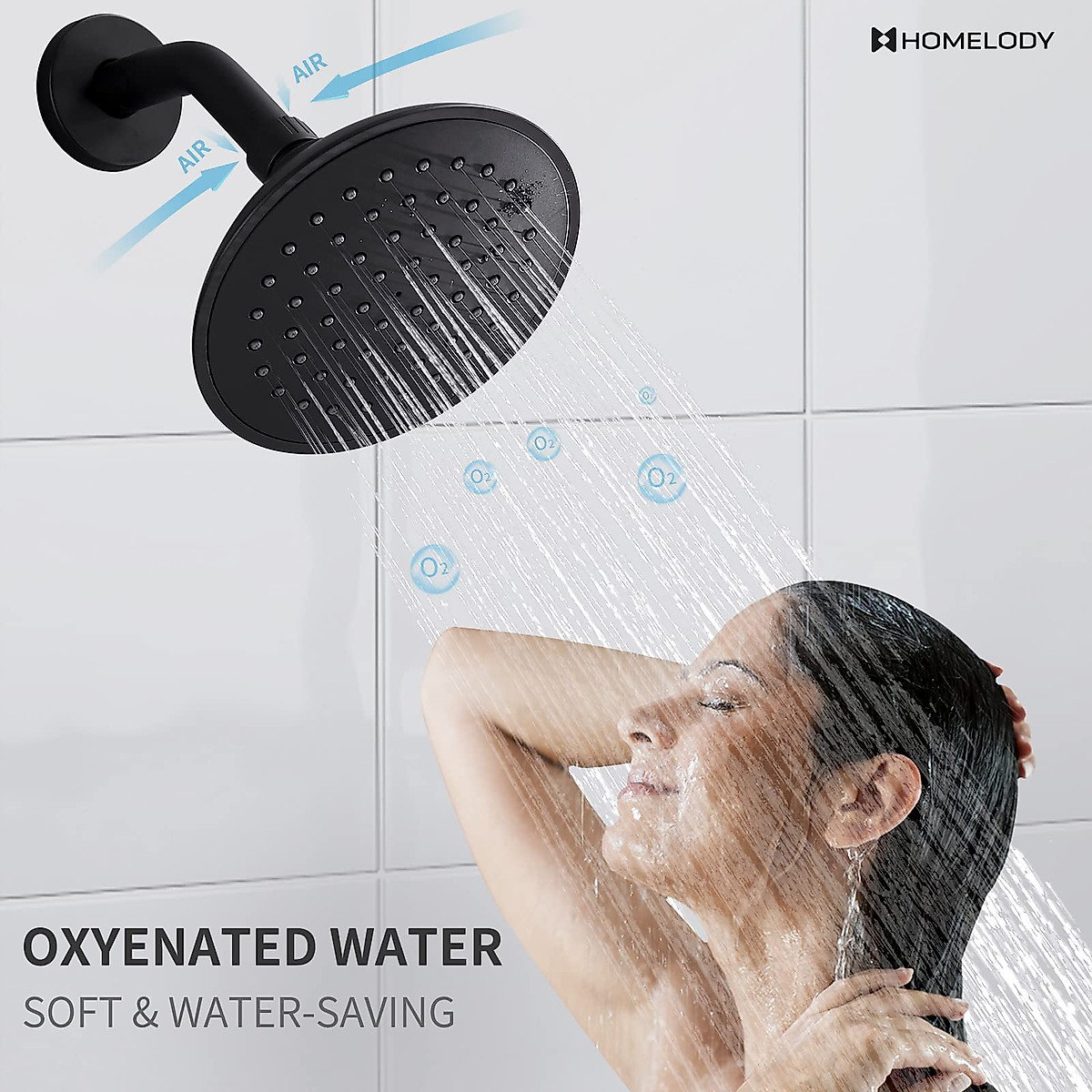 HOMELODY Shower System Black Shower Faucet Set (Valve Included) 6-Inch Shower Faucet & Bathtub Faucet with Diverter, Tub and Shower Faucet Combo, Shower Faucets Sets Complete, Matte Black