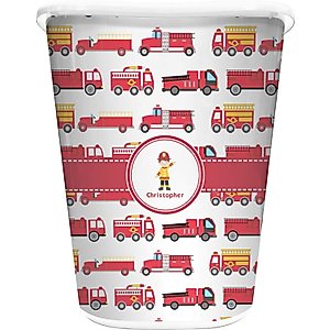 RNK Shops Personalized Firetrucks Waste Basket - Single Sided (White)